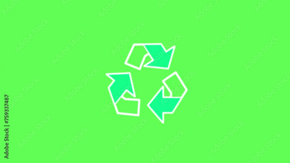 Animated universal green recycling symbol isolated on transparent ...
