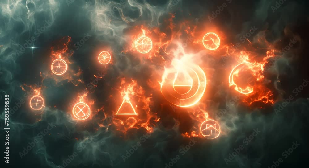 Arcane symbols and sigils floating in a dark void Stock Video | Adobe Stock