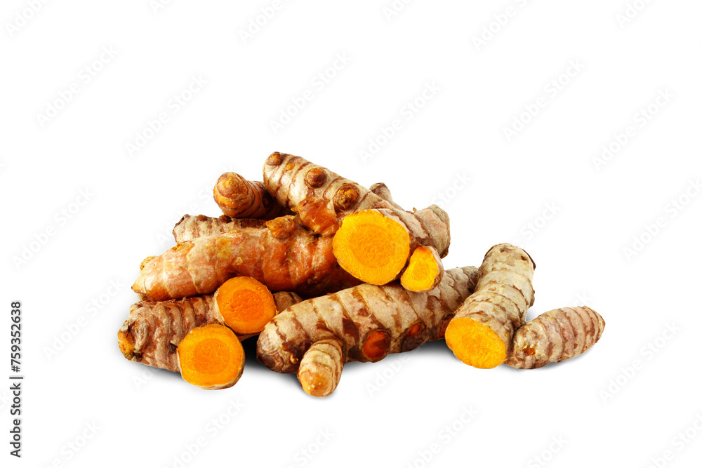 turmeric or curcumin longa root heap isolated in cutout transparent ...