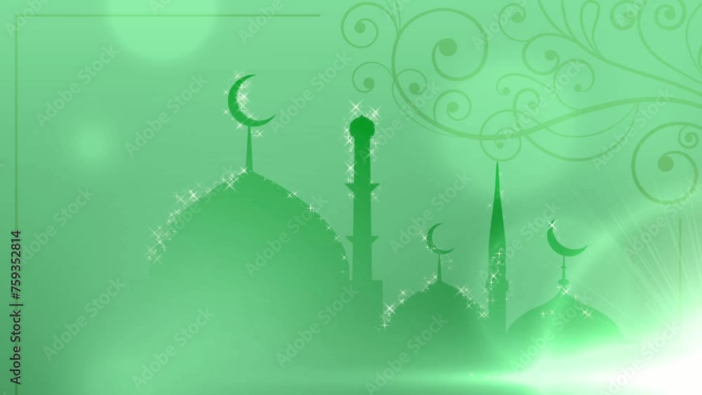 Islamic Background Animation with mosque, light, and fall particel ...