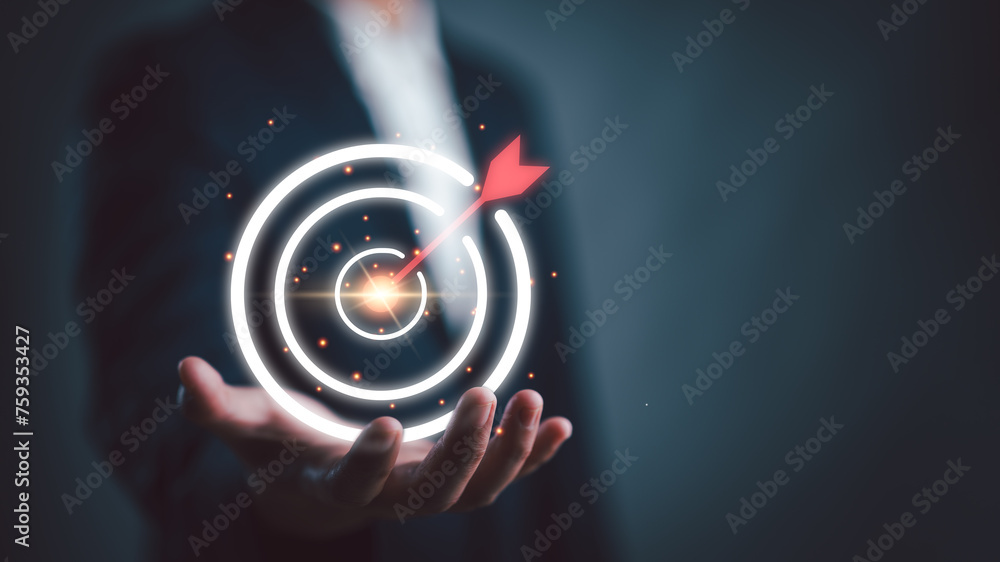 Businessman showing business target planning development leadership and ...