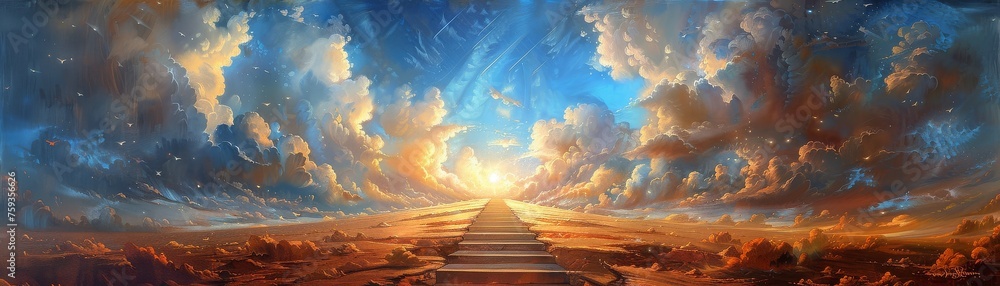 Heavenly Stairway to Sunset Skies, Conveying Hope and Infinite ...