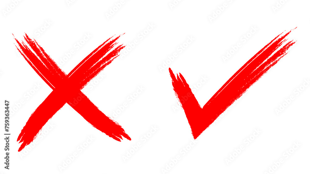 check mark, tick mark, and cross brush sign red checkmark and red X icons, buttons for vote ...