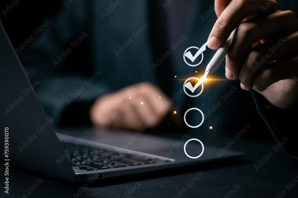 Checklist concept. Questionnaire with checkboxes, filling survey form ...