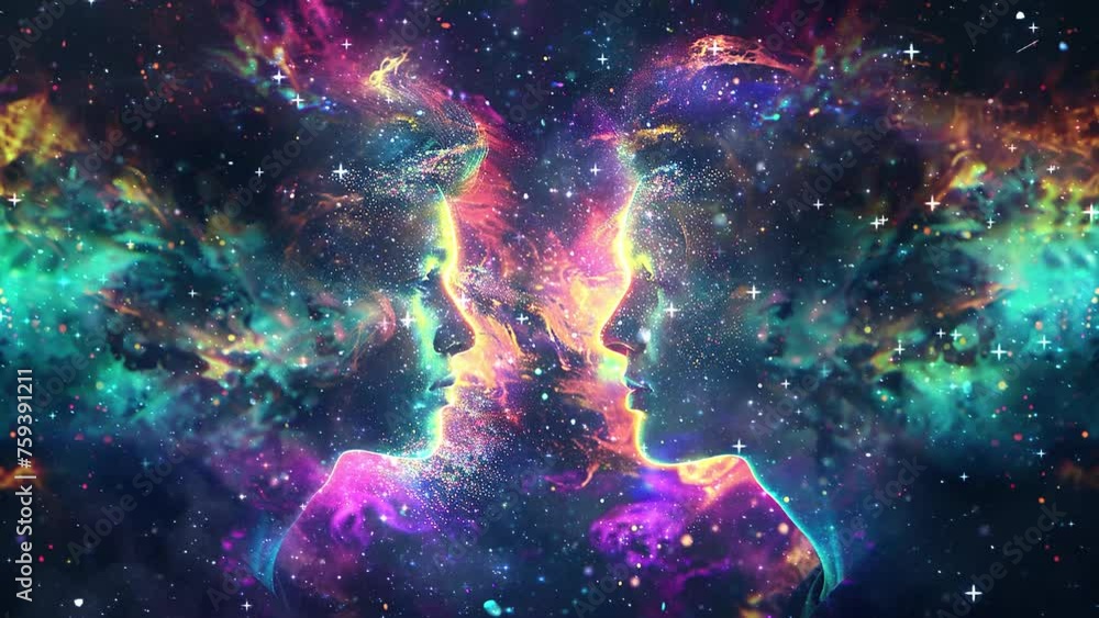 two men and one woman their spirits entwined. seamless looping overlay ...
