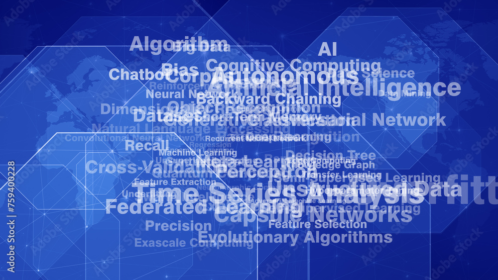 Artificial Intelligence Texts And World Map Using Ai Algorithm Deep Learning Neural Network