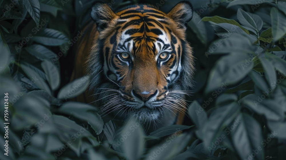 Tiger camouflaged in an urban jungle, its eyes glowing, ready to pounce ...