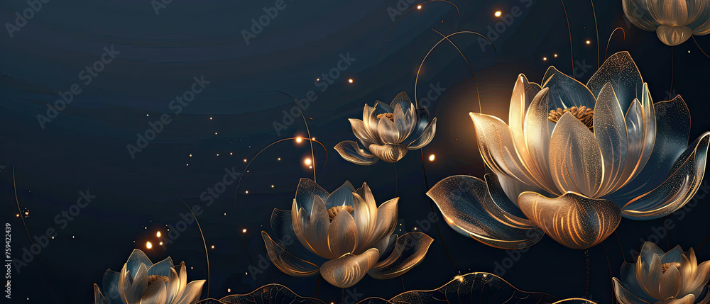 Luxurious background design with golden lotus. Lotus flowers line arts ...