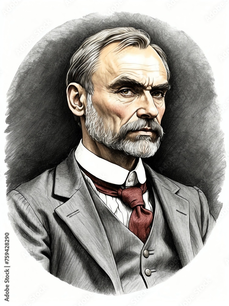 Alfred Nobel hand drawn sketch portrait on plain white background from ...