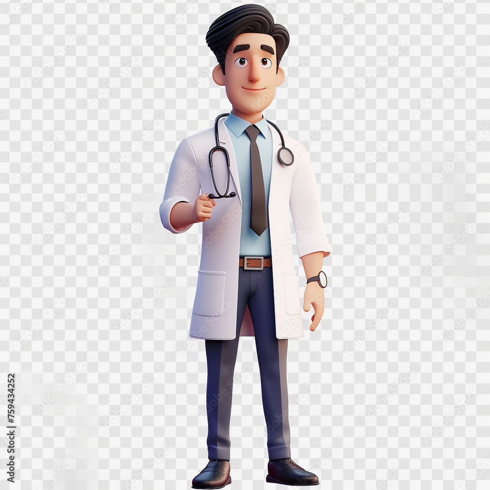 3d human doctor cartoon character with stethoscope on a transparent ...