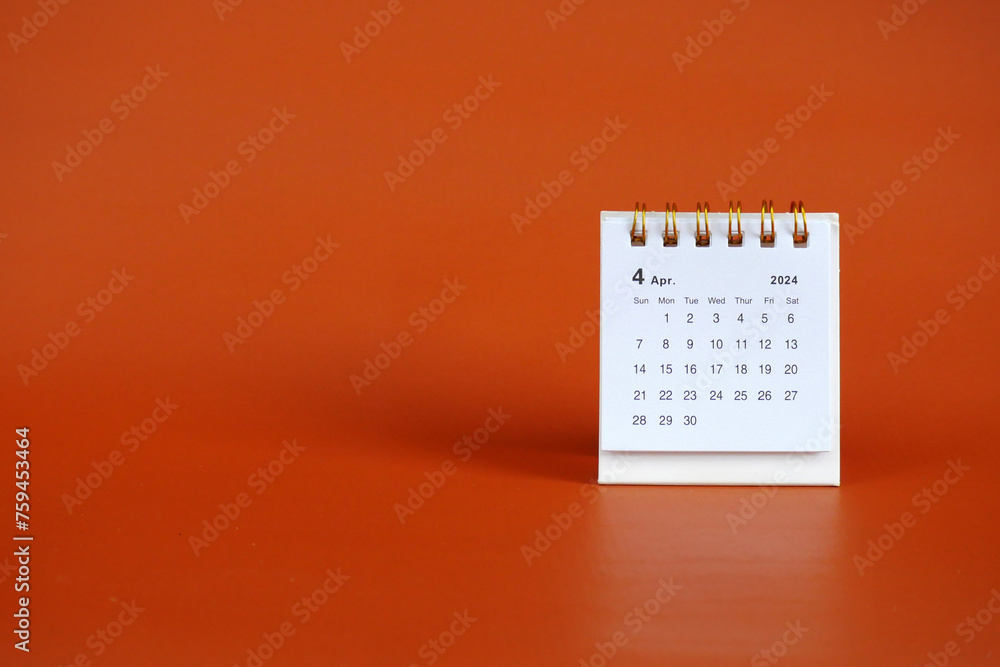 April 2024. April 2024 month calendar on soft red background Stock ...