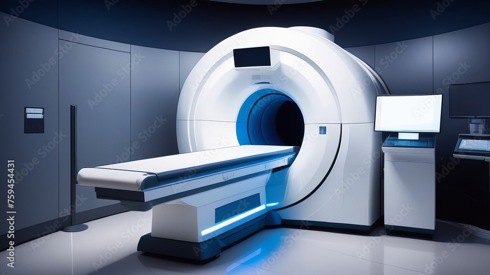 mri scan machine or magnetic resonance imaging scan. MRI scanner room ...