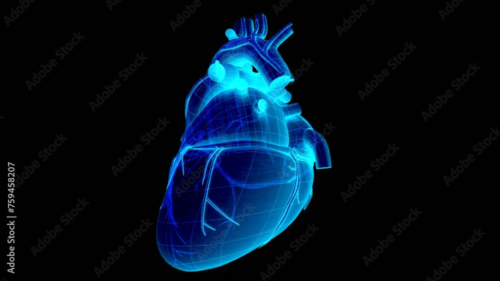 Anatomy Human Heart Beating 19 : Blue model : Glow texture : Wireframe ...