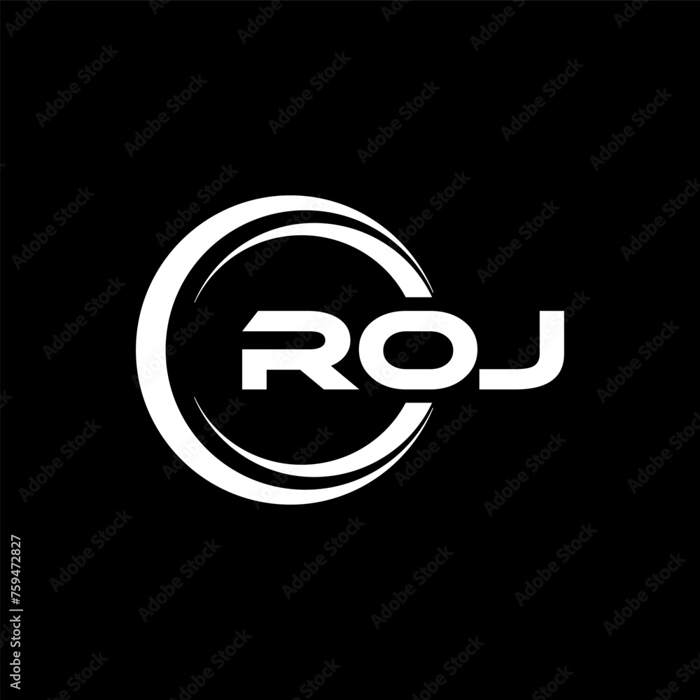 ROJ letter logo design with black background in illustrator, cube logo ...