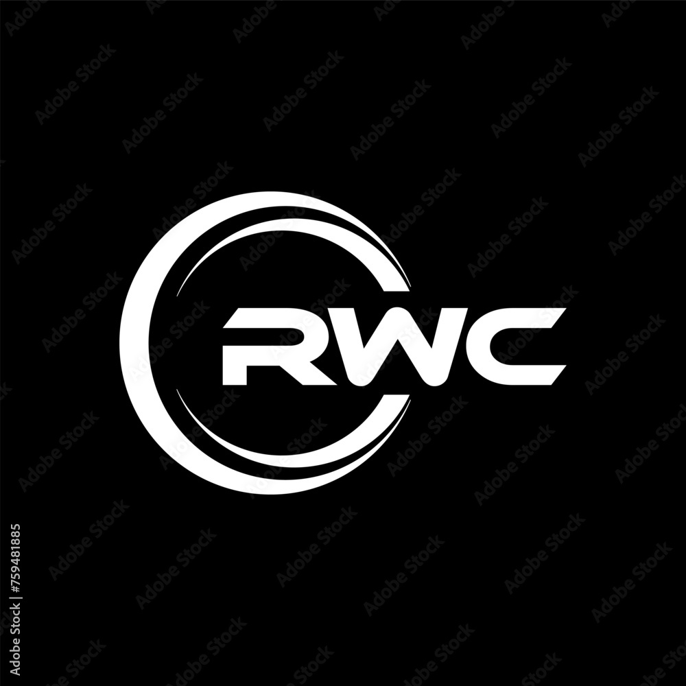 RWC letter logo design with black background in illustrator, cube logo ...