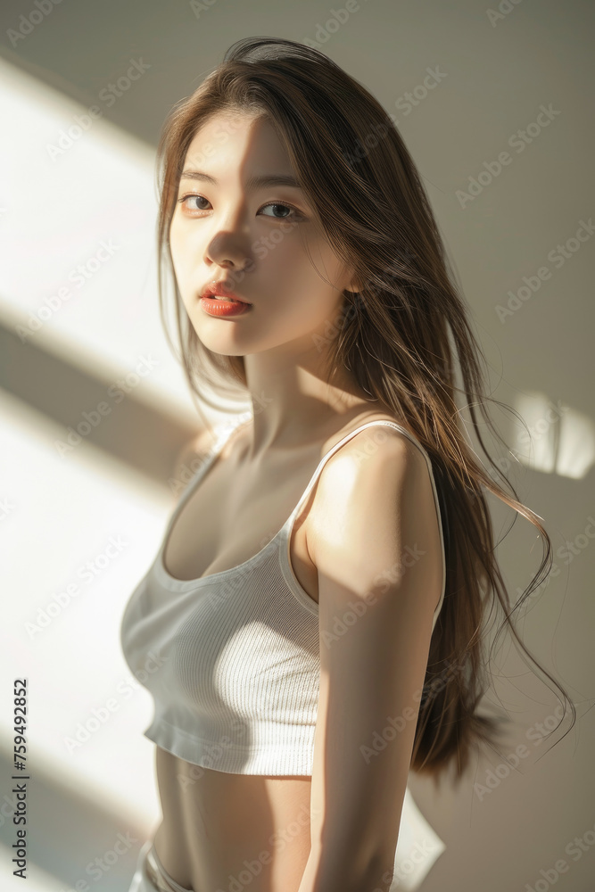 full body of a beautiful Korean girl with Perfect slim toned young body of the girl . An example ...