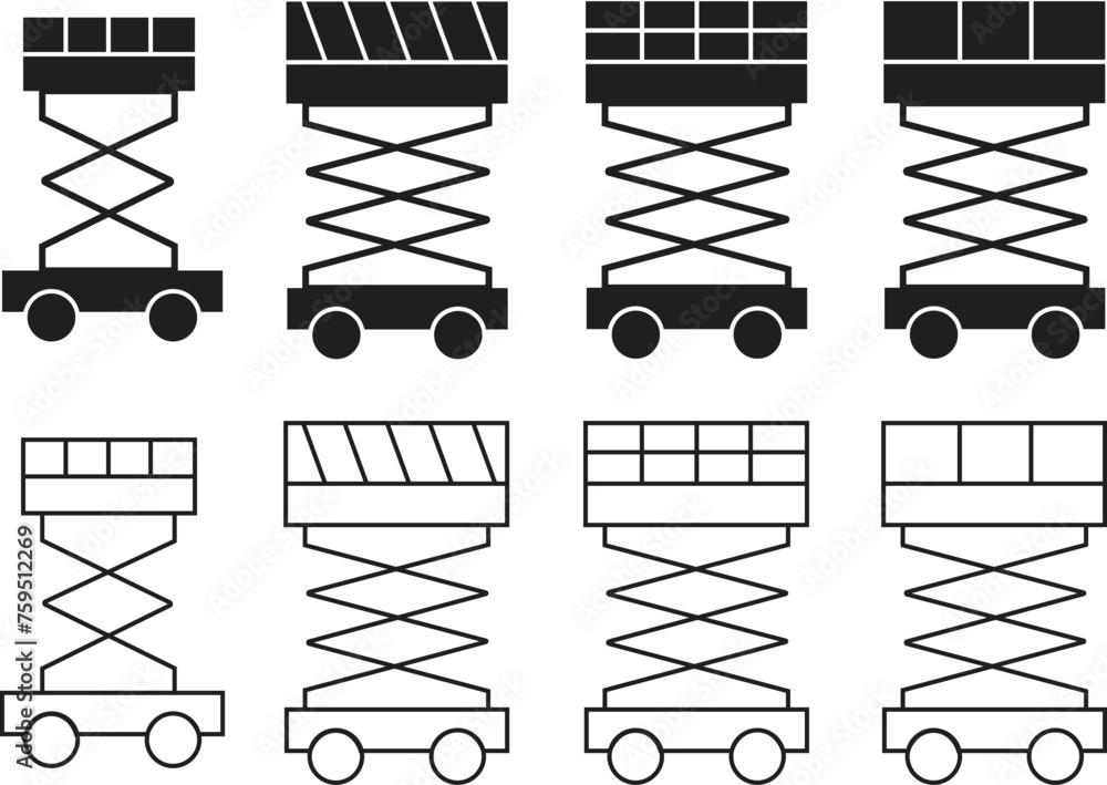 Set of Scissors lift icons in flat styles editable stock. Lifting ...