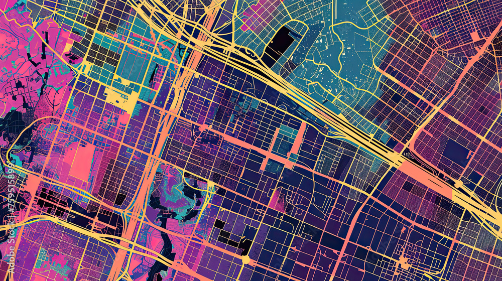 Downtown Los Angeles: Vibrant Road Map. This high-res map details Los ...