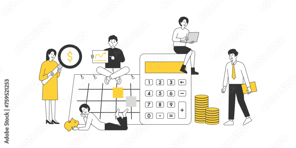 financial management banner. There are expert characters around a large ...