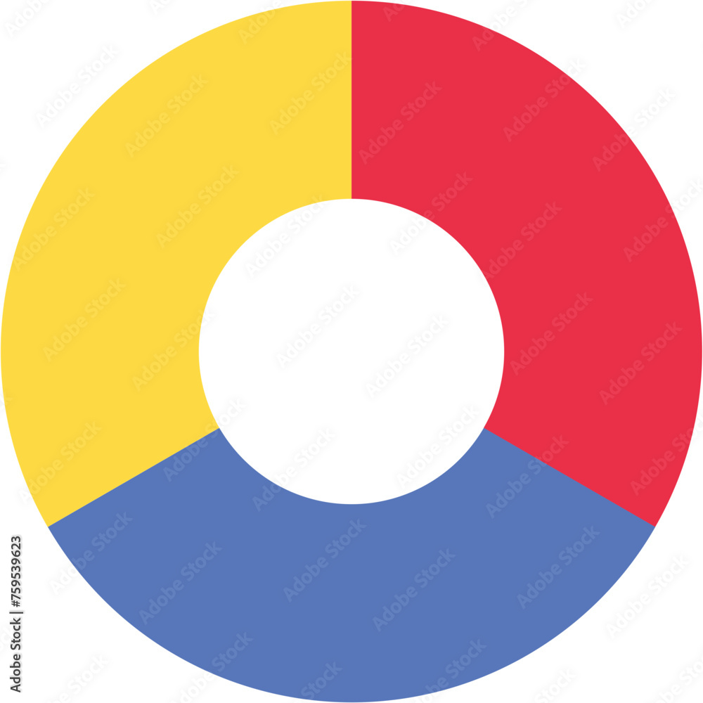 Separate doughnut graph pie charts icon with 3 colourful parts. Morden ...