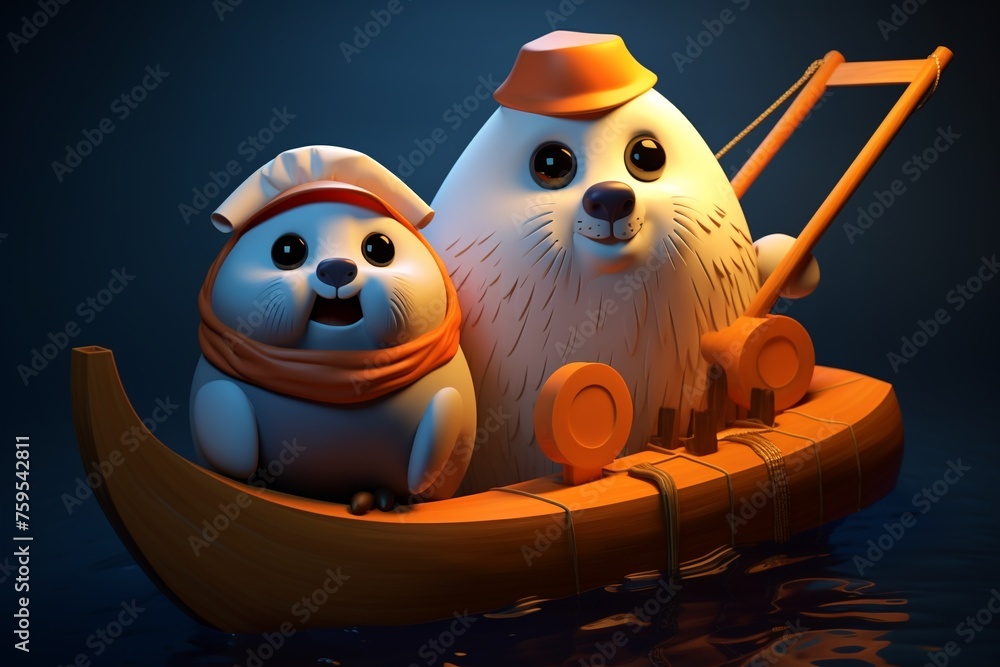 Brave seal pirates hoisting sails on their makeshift raft Stock ...