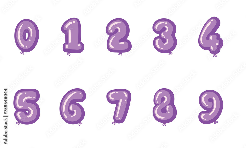 Purple Color 0-9 Counting Number Set PNG, Transparent background ...