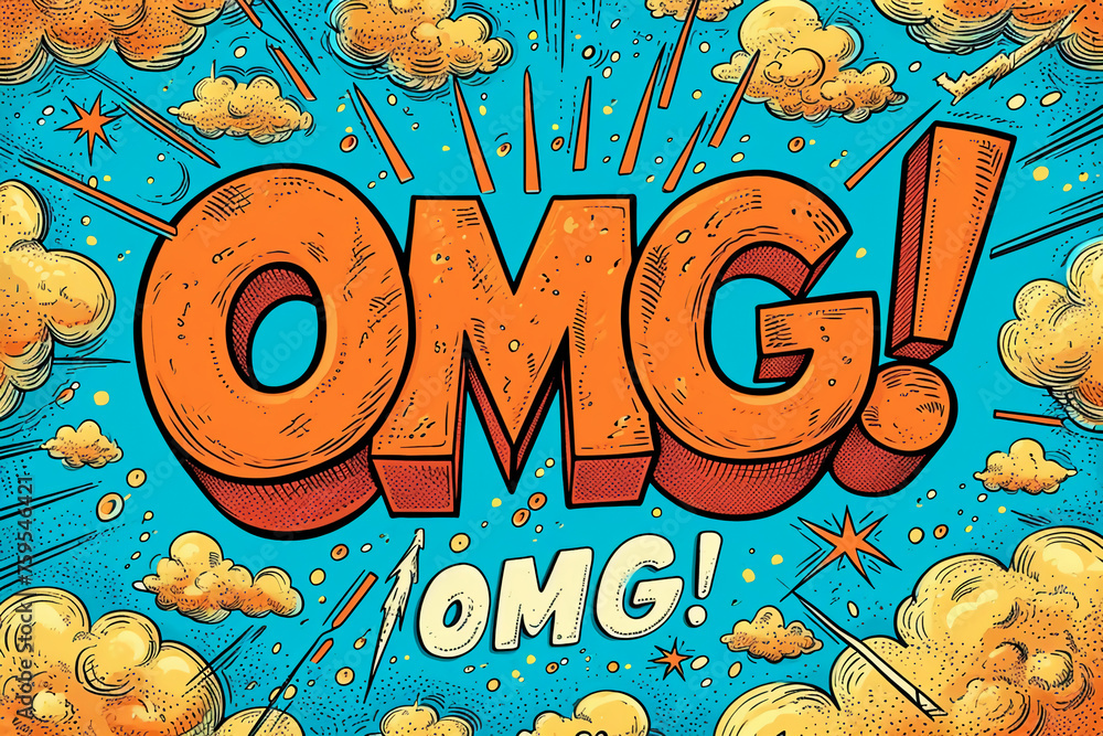 The word "OMG!" written in a speech bubble, in thick clear and readable ...