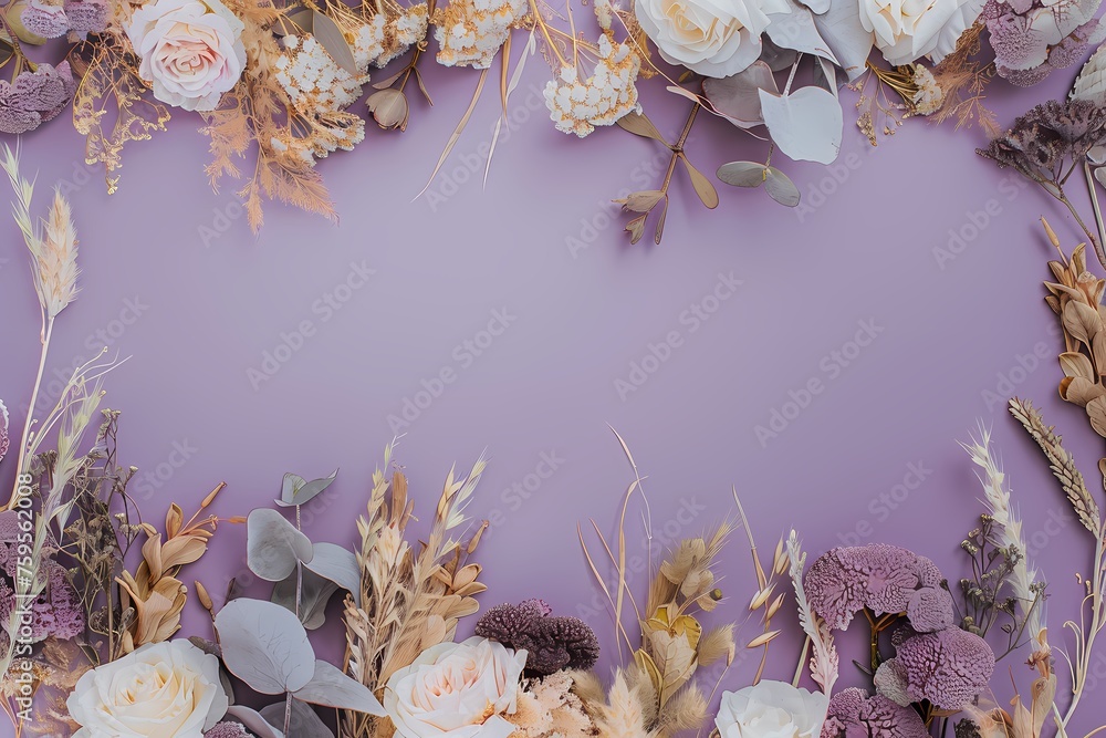 giant boho style flower garland frame , in the colors of sand, dry ...