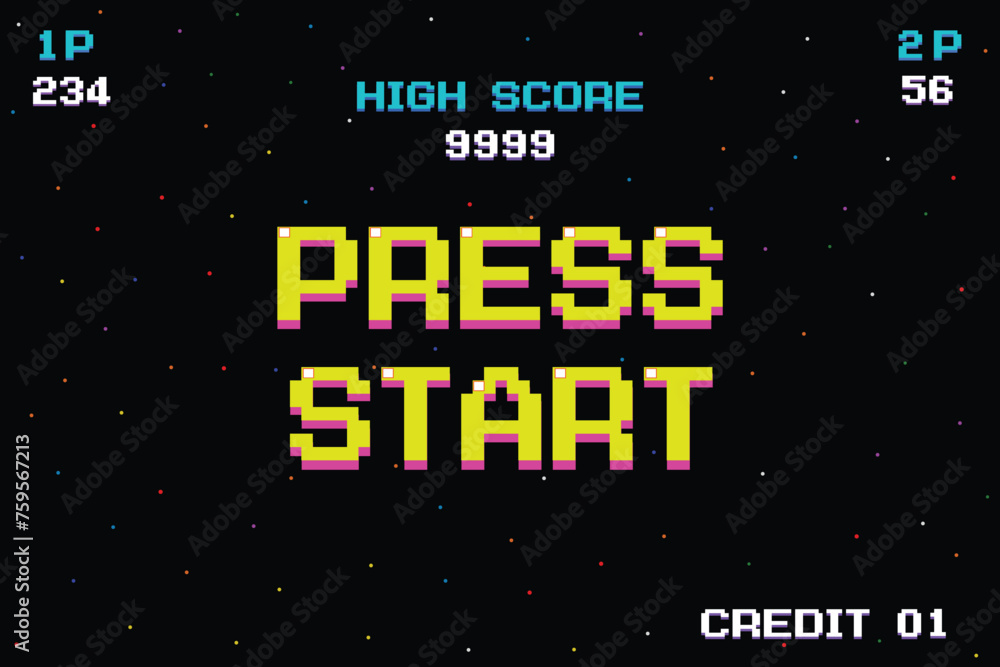 Press Start Font Design. pixel art, 8-bit, Alphabet Typography Template ...