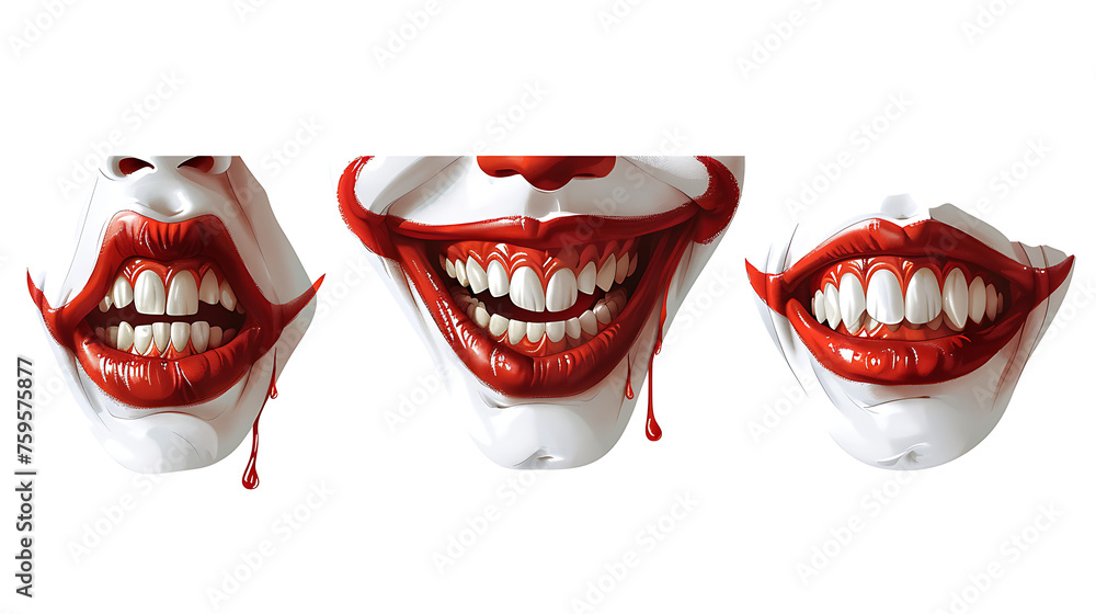 Foto de Creepy Clown Mouths Set: Scary Smile with Jaws and Red Lips ...
