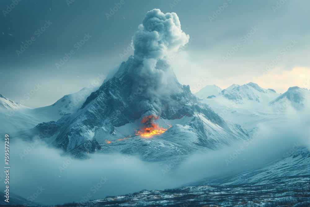 A smoke signal rising from a mountain, portraying an ancient method of ...