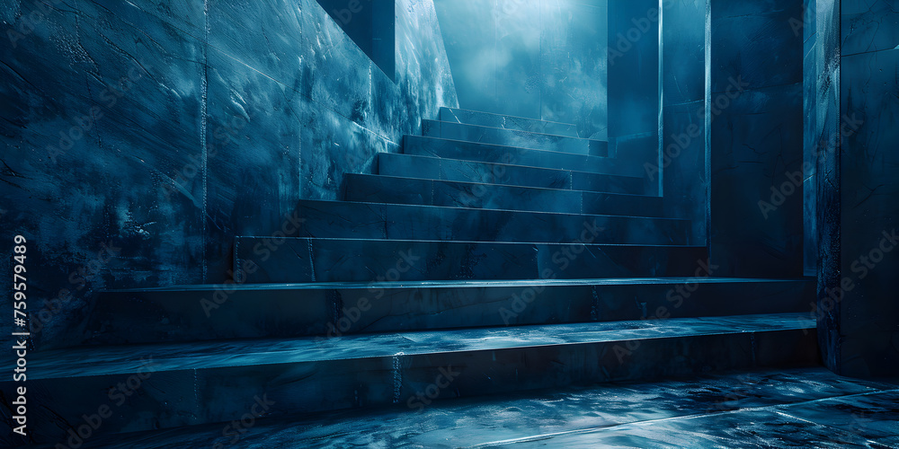 Cavernous Descent: Dark Blue Cave and Staircase, Abyssal Adventure ...