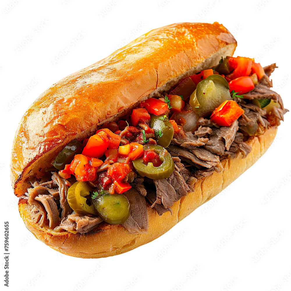 front view of tempting Chicago-Style Italian Beef Sandwich with ...
