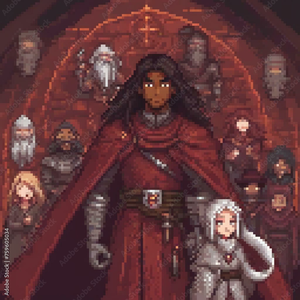 pixel art of a male sorcerer who has south asian brown skin and long ...