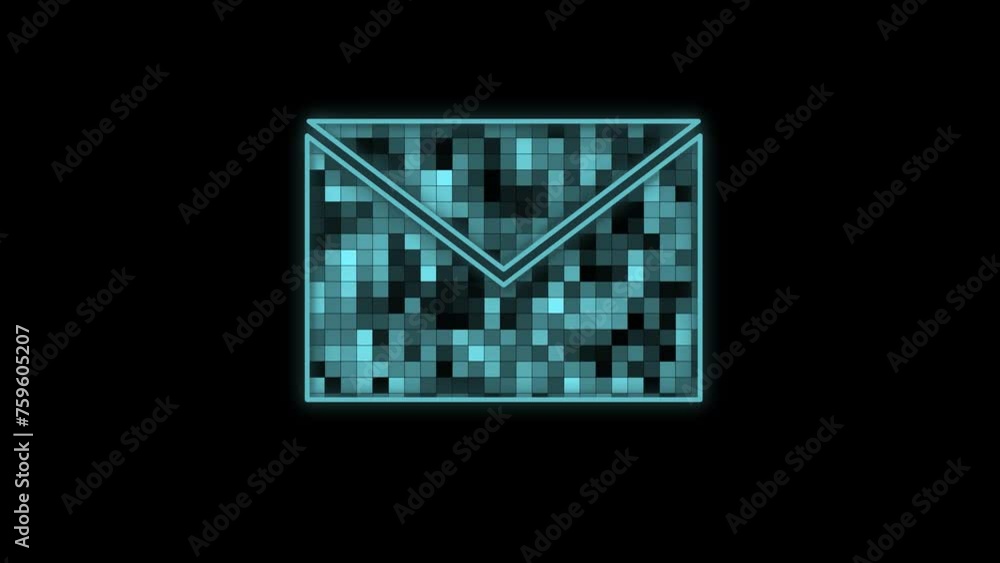 Cg footage of an email symbol in turquoise neon color with flashing ...