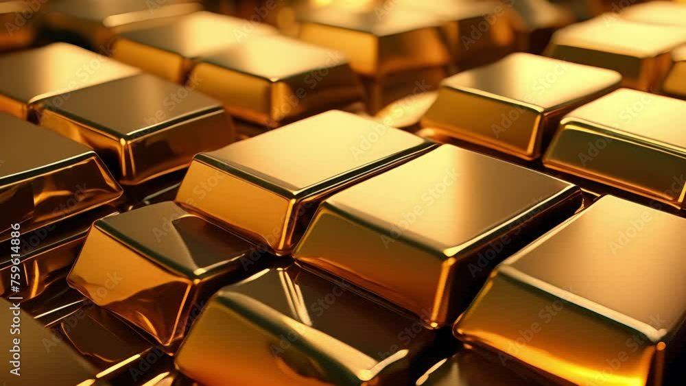 Stack of shiny gold bars. Stacks of pure gold bar. Stack of pure gold ...