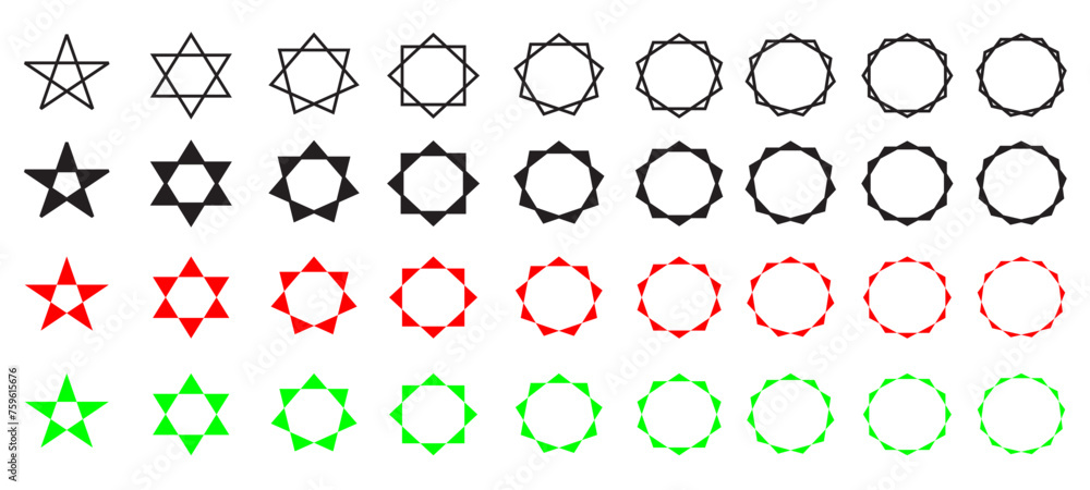 Star polygons isolated on white background. Set of types of polygons in ...