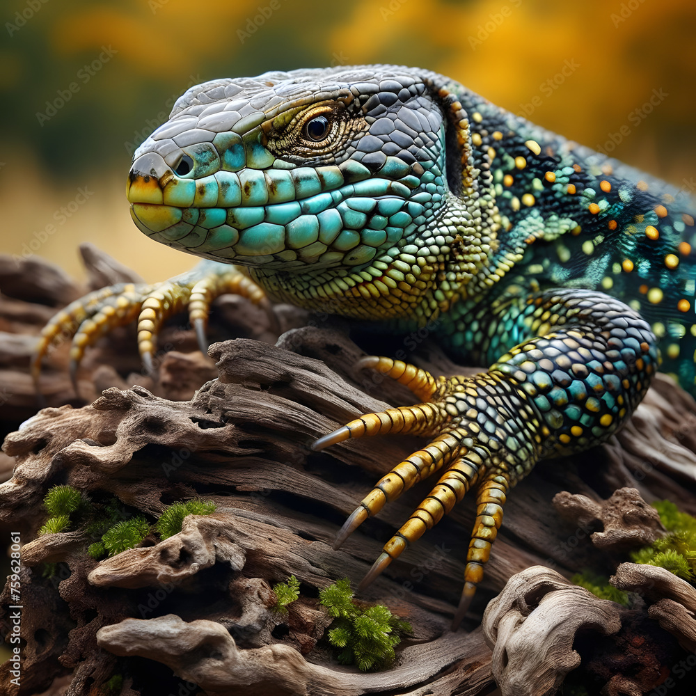 Monitor. lizard on a branch. lizard on a tree. green lizard on a tree ...