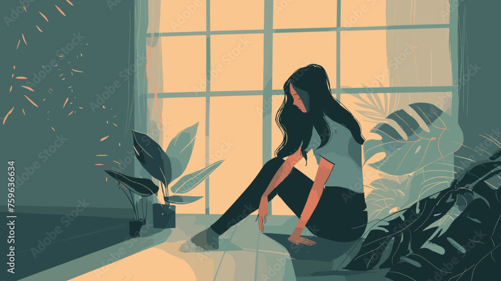 llustration that depicts a woman grappling with depression to represent ...