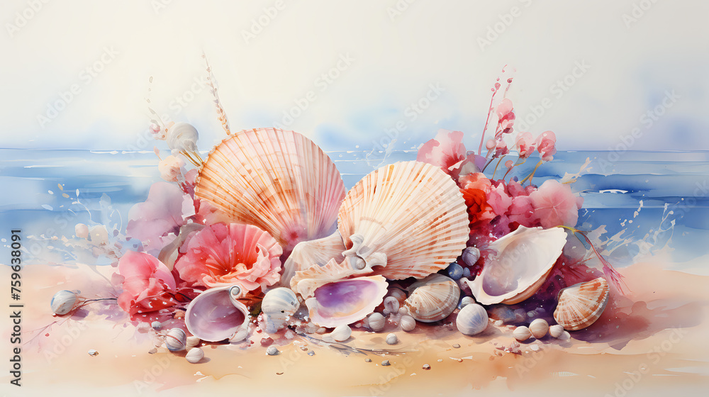 Seashell Symphony on the Shore. Artistic rendering of seashells and ...