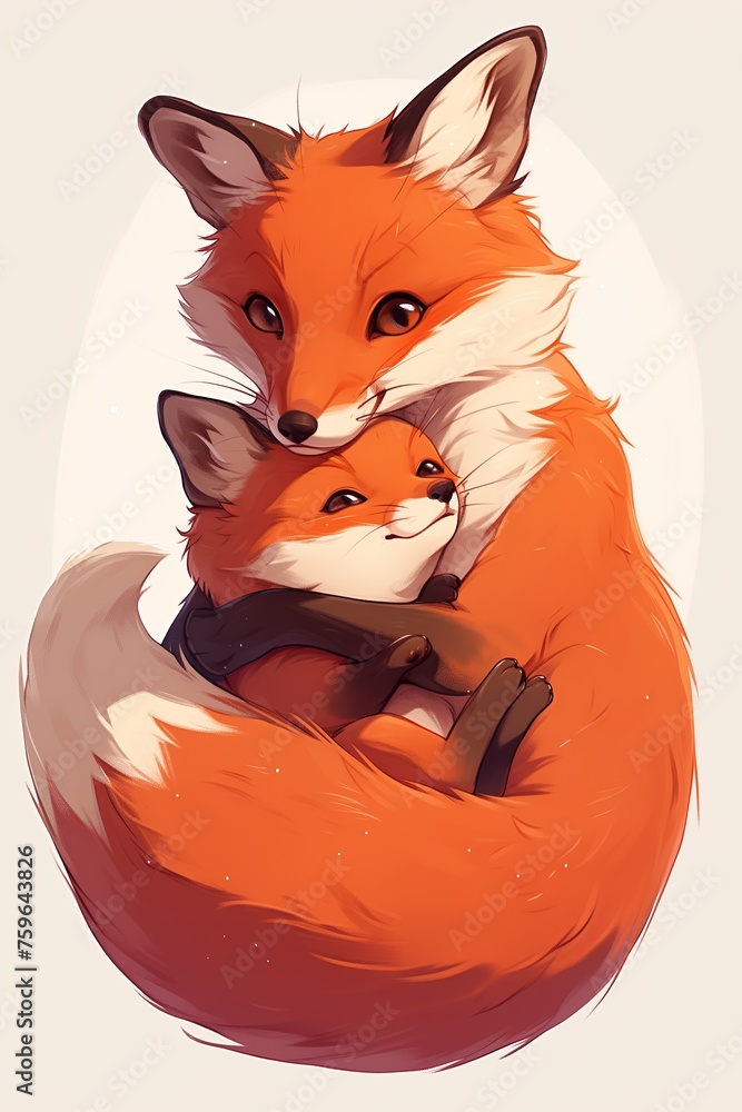 Mother fox hugs her baby, father and son, daughter, illustration about ...