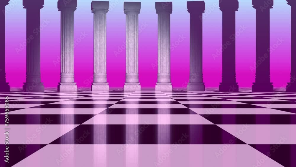 Aesthetic landscape with colonnade of white pillars with surreal black ...