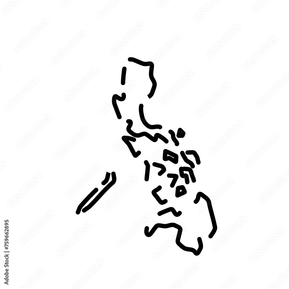 Philippines country simplified map. Black broken outline contour on ...