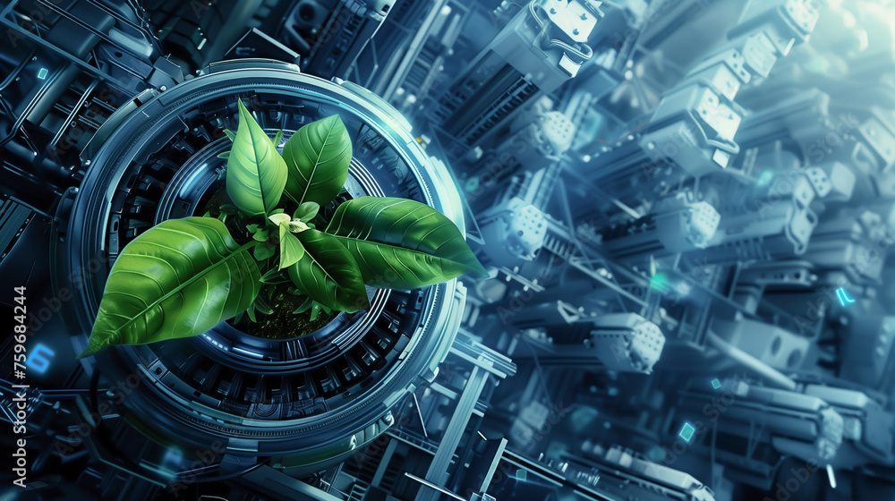 Sustainable plants thrive amidst digital infrastructure in a harmonious ...