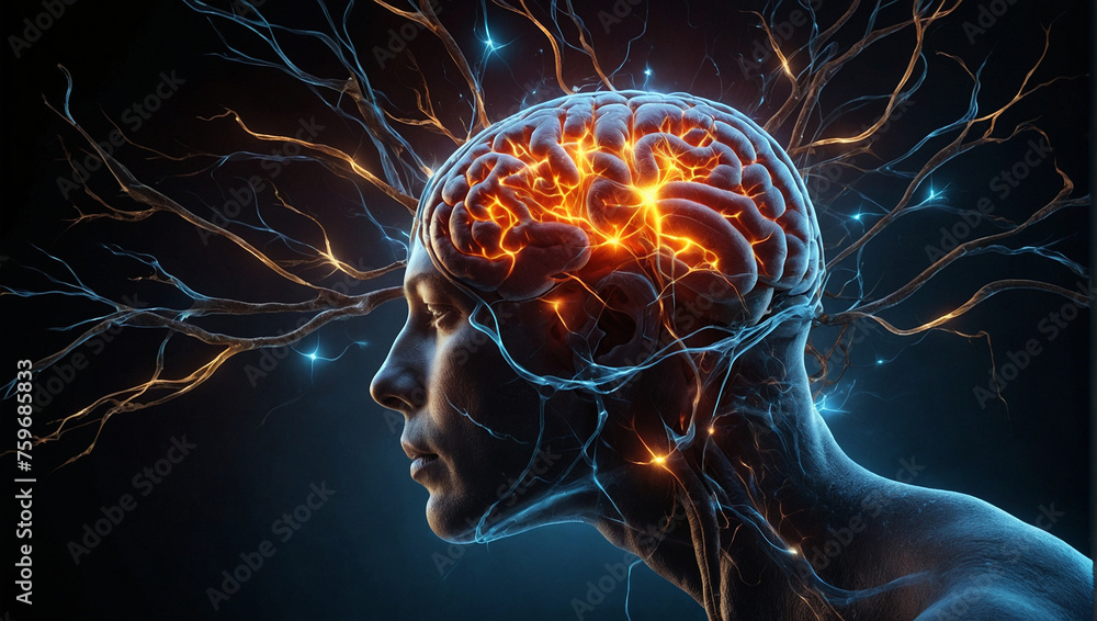Veranschaulichung der neuronalen Prozesse im menschlichen Gehirn beim ...