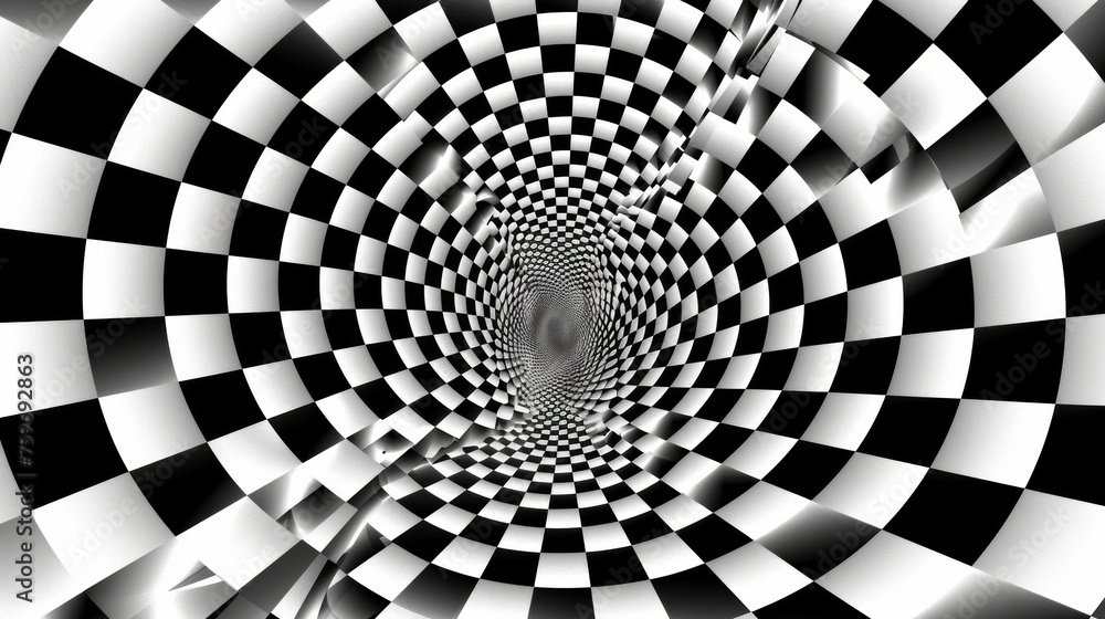 The optical illusion in the image shows chaotic patterns in a stylized ...