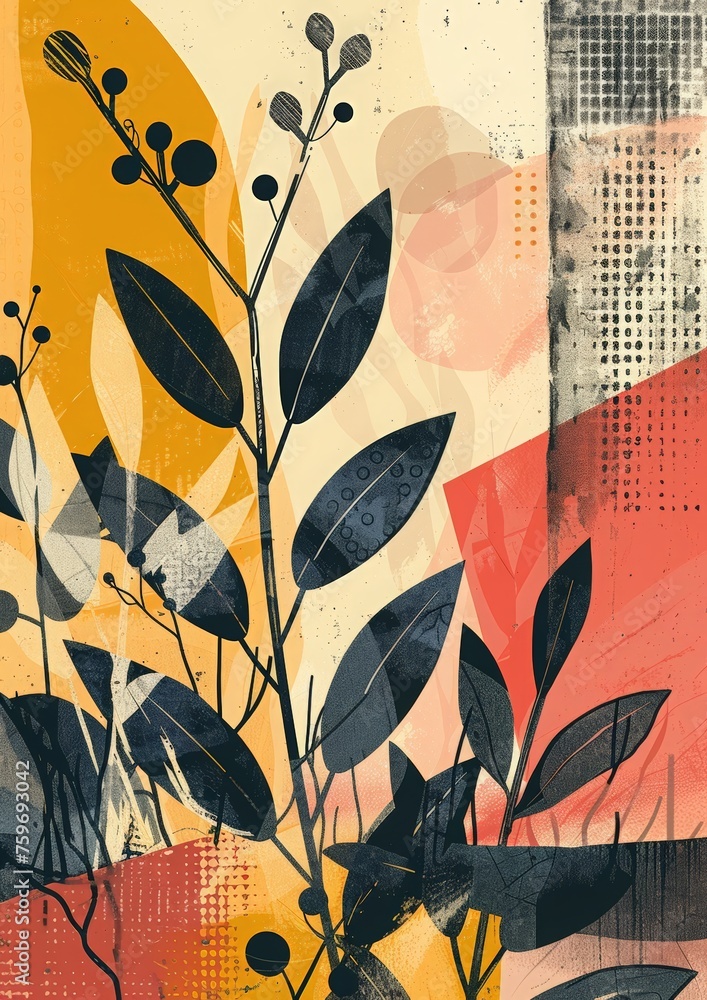 Abstract botanical design, incorporating natural plants shapes and ...