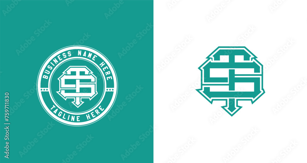 Interlocking Letter T and S Logo, TS OR ST Monogram logo in a vintage ...