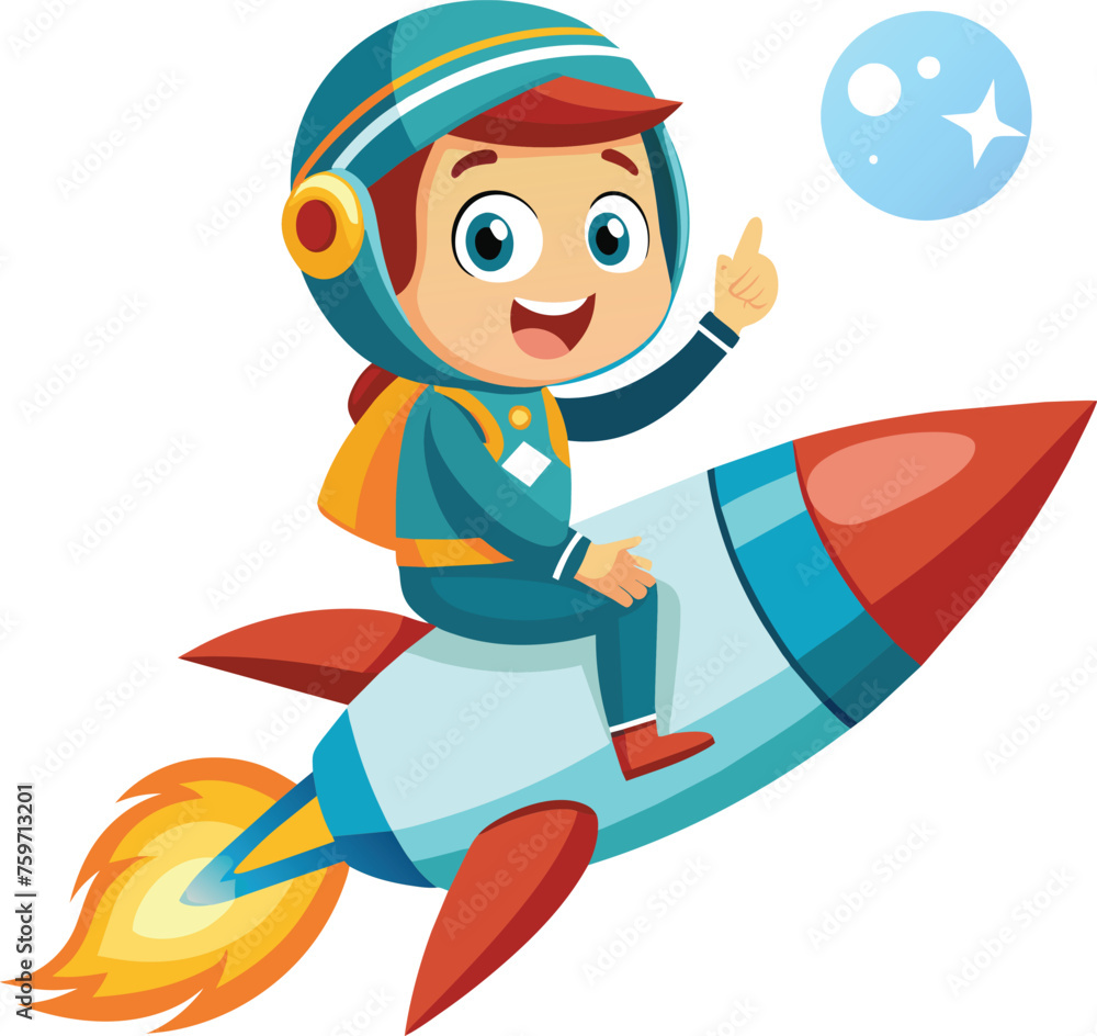 child on a rocket vector illustration, Cartoon kids astronaut in space ...