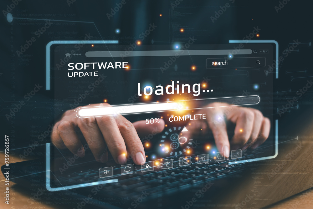 Speed performance of internet loading on computer laptop screen. High ...